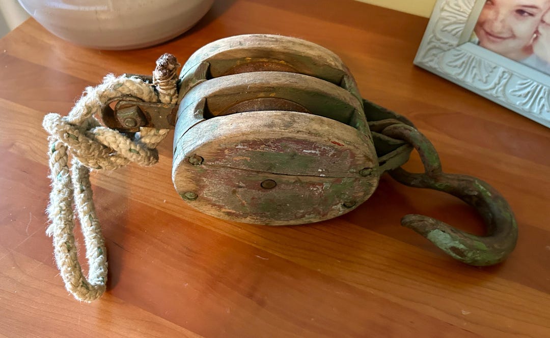 Vintage Wooden Pulley, Block and Tackle, Pulley, Wood Pulley, Barn ...
