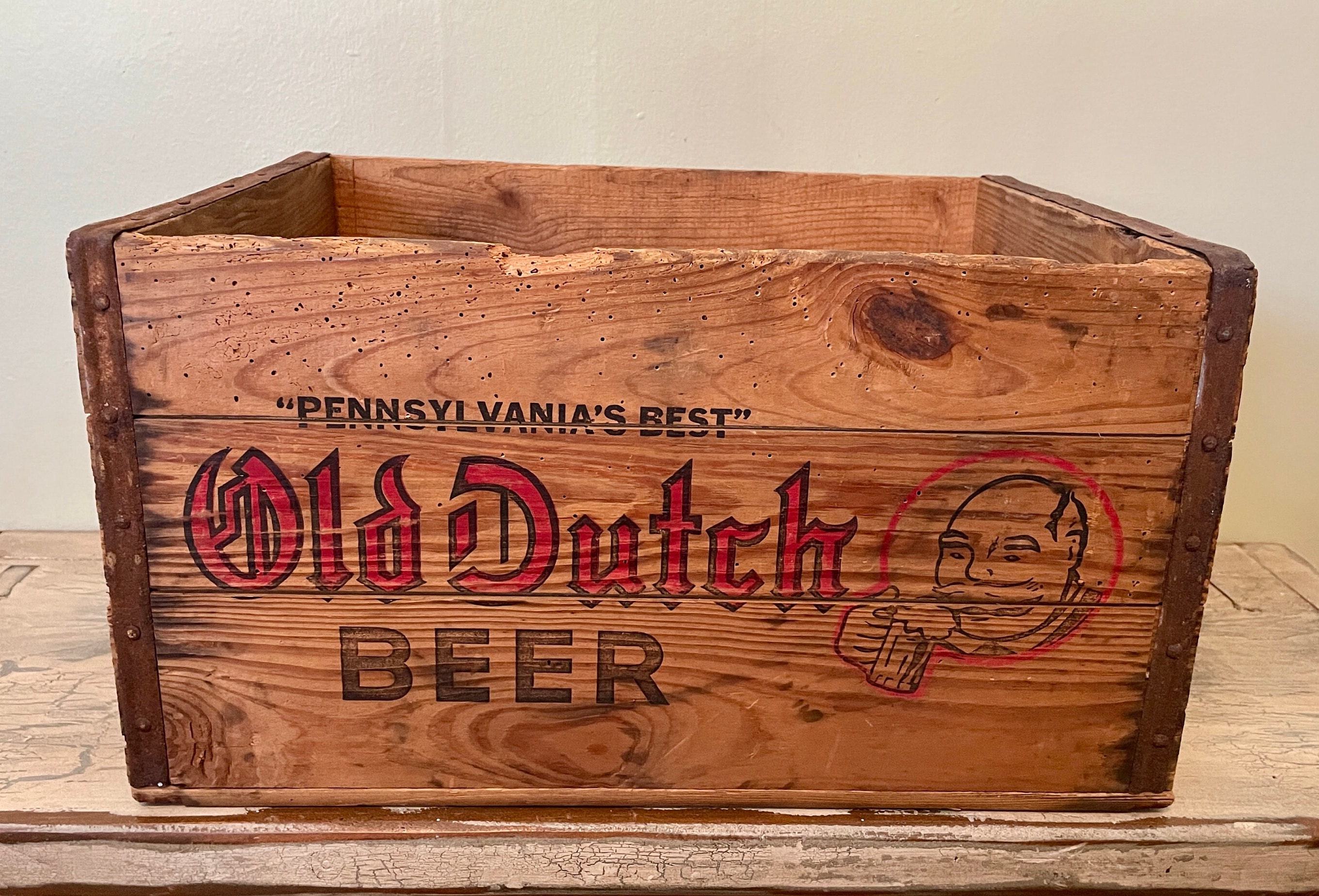 Old Beer Crate Wood Vintage Red Top Brewing Co. Wood Beer Crate,