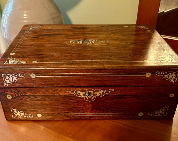 Victorian Rosewood Box, Vintage Writing Box, Mother of Pearl Inlay ...