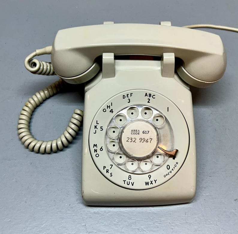 Vintage Telephone, Vintage Gray Telephone, Gray Rotary Dial Telephone ...