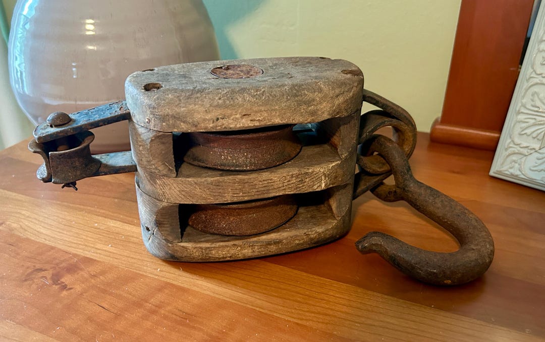 Vintage Wooden Pulley, Block and Tackle, Pulley, Wood Pulley, Barn ...