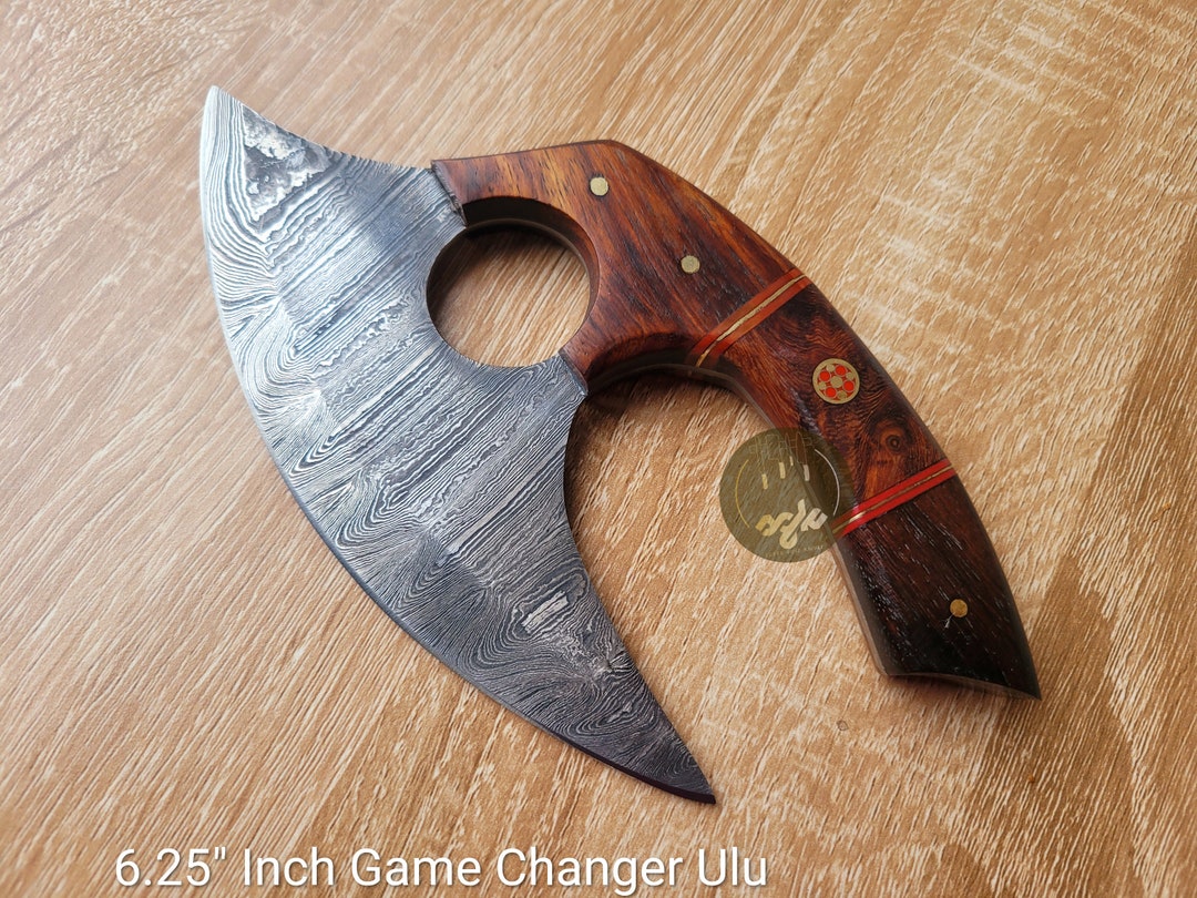 5.5 - 6.25 Inch Handmade Damascus Steel Ulu Knife With Leather Sheath ...