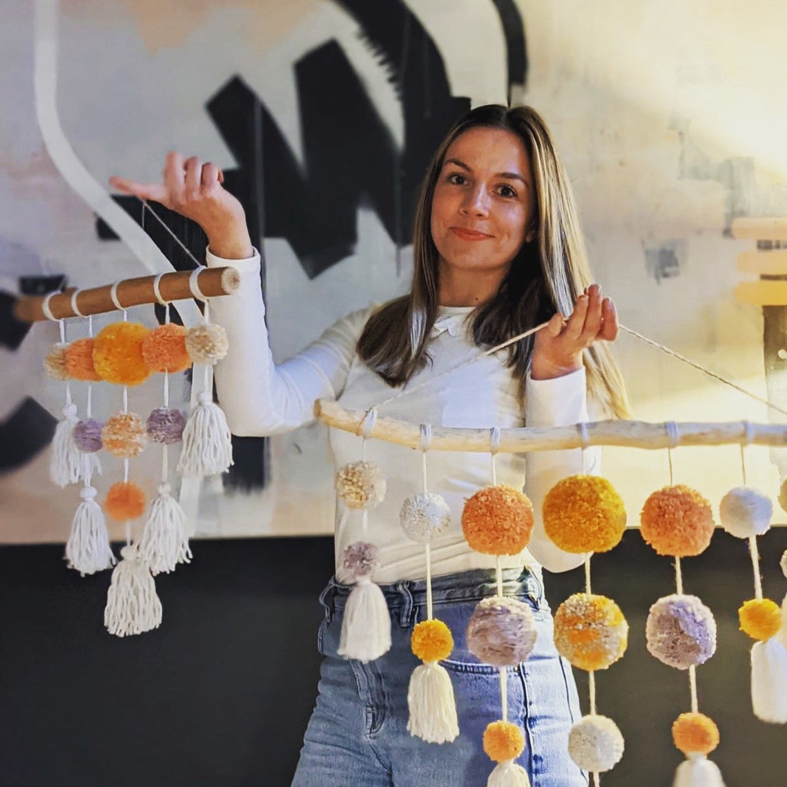 Large Neutral Pom Pom Wall Hanging FREE SHIPPING | Etsy