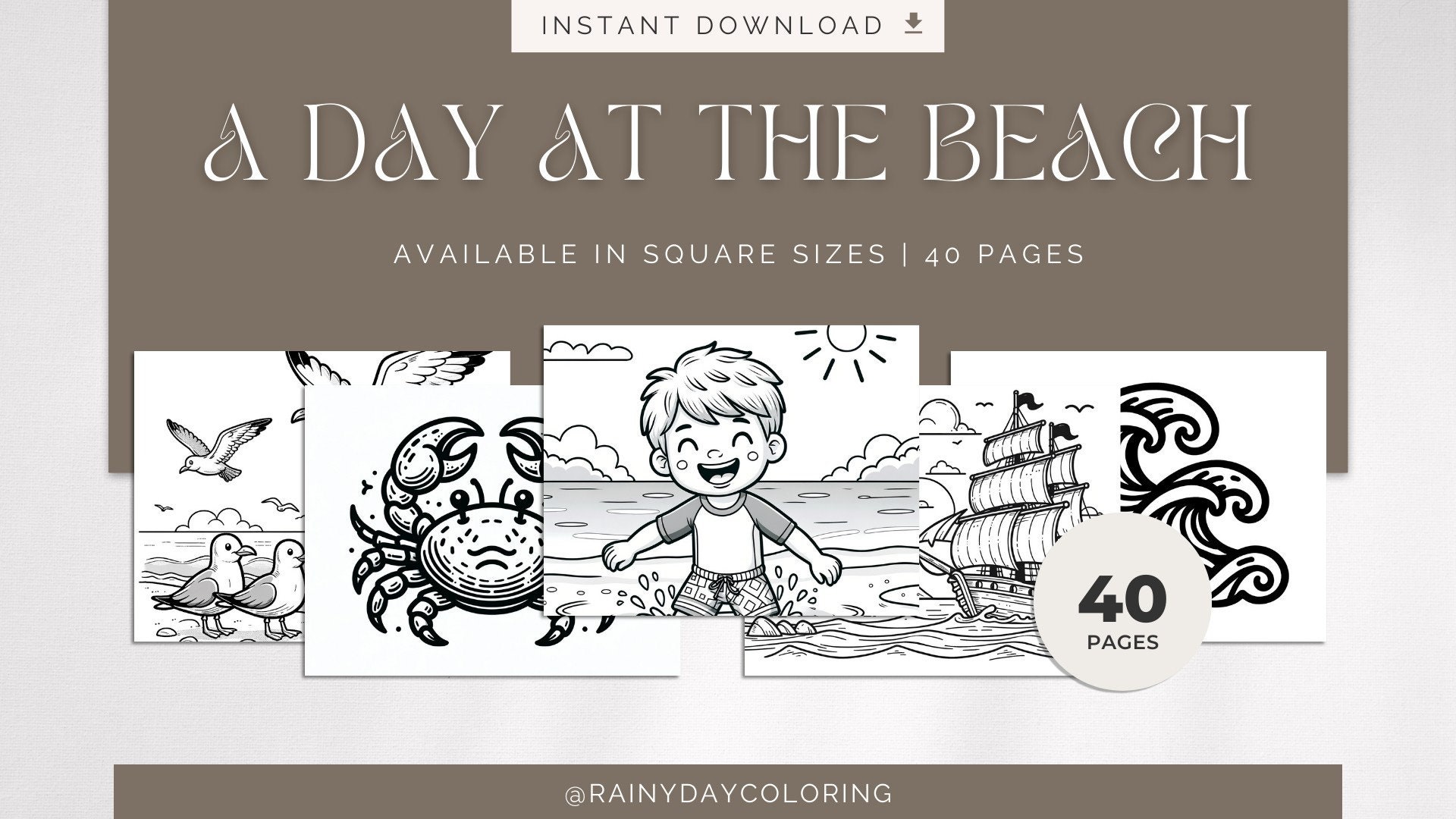 A Day at the Beach Coloring Book Coloring Pages Kids Adults Bundle ...