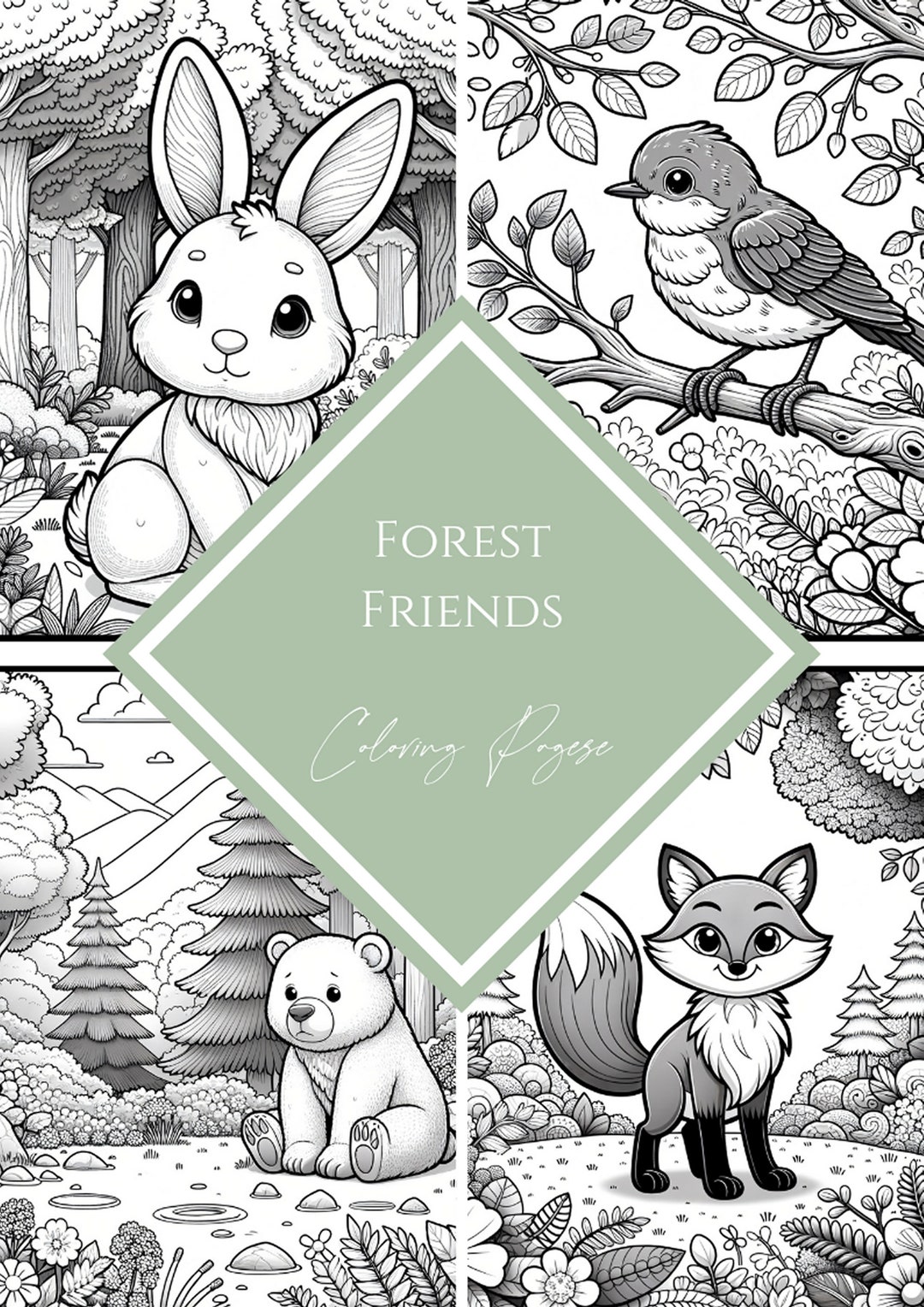 Forest Friends Animal Coloring Pages Kids Adults Unique Coloring Bundle ...