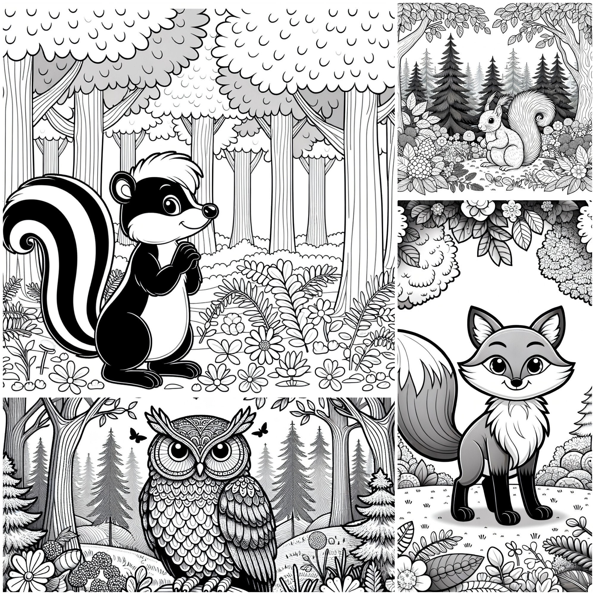 Forest Friends Animal Coloring Pages Kids Adults Unique Coloring Bundle ...