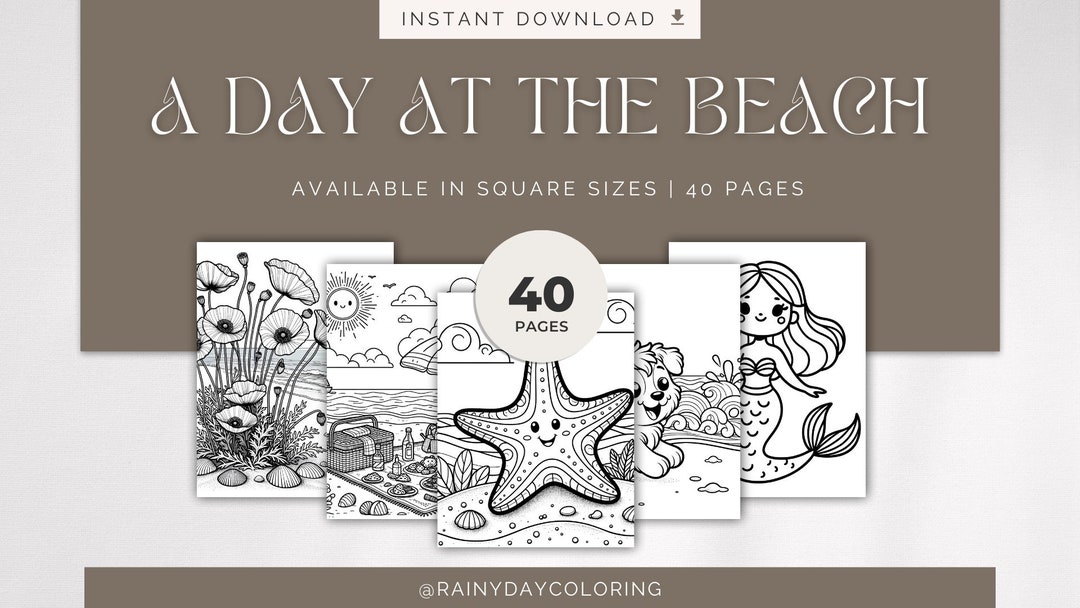 A Day at the Beach Coloring Book Coloring Pages Kids Adults Bundle ...
