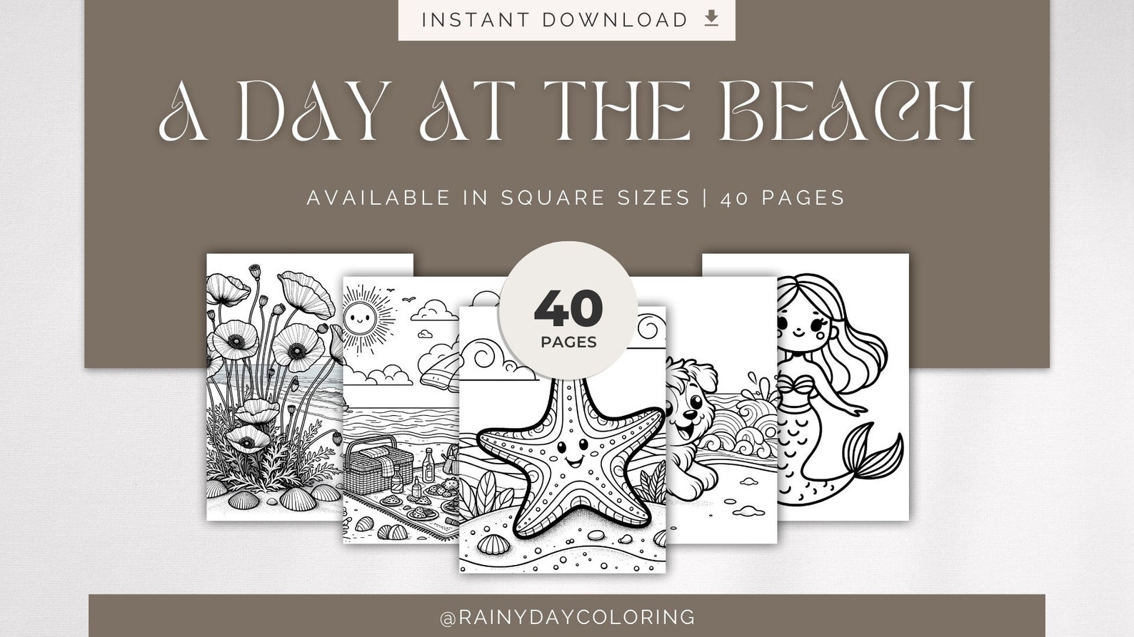 A Day at the Beach Coloring Book Coloring Pages Kids Adults Bundle ...