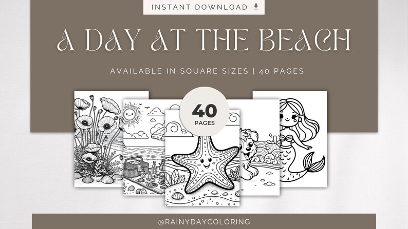 A Day at the Beach Coloring Book Coloring Pages Kids Adults Bundle ...