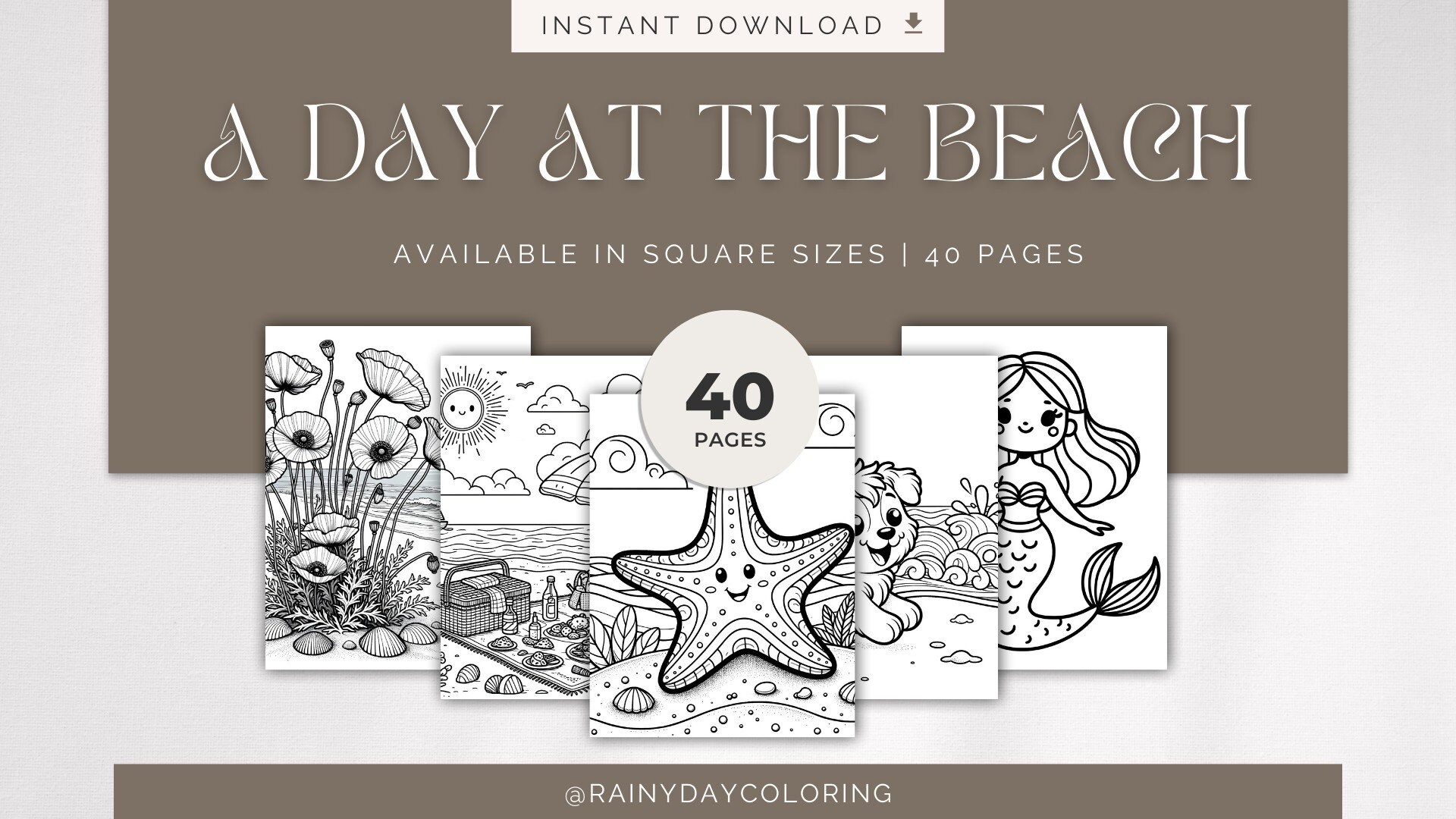 A Day at the Beach Coloring Book Coloring Pages Kids Adults Bundle ...