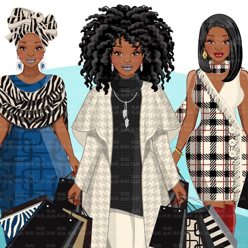 Fall Fashion Clipart Black Woman Shopping Afro Woman - Etsy
