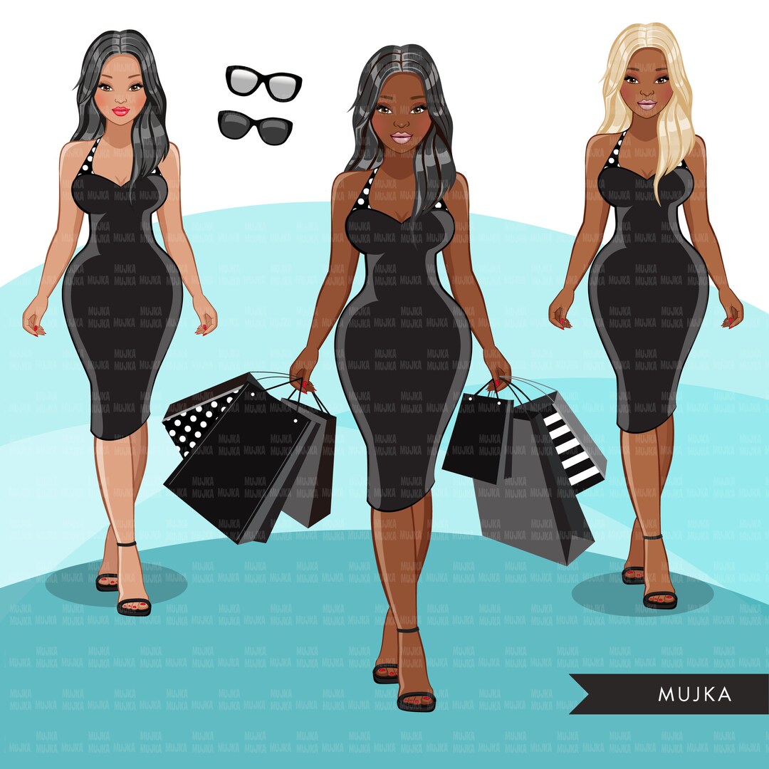 Fashion Clipart, Black Woman Shopping, Afro Woman, Long Hair ...