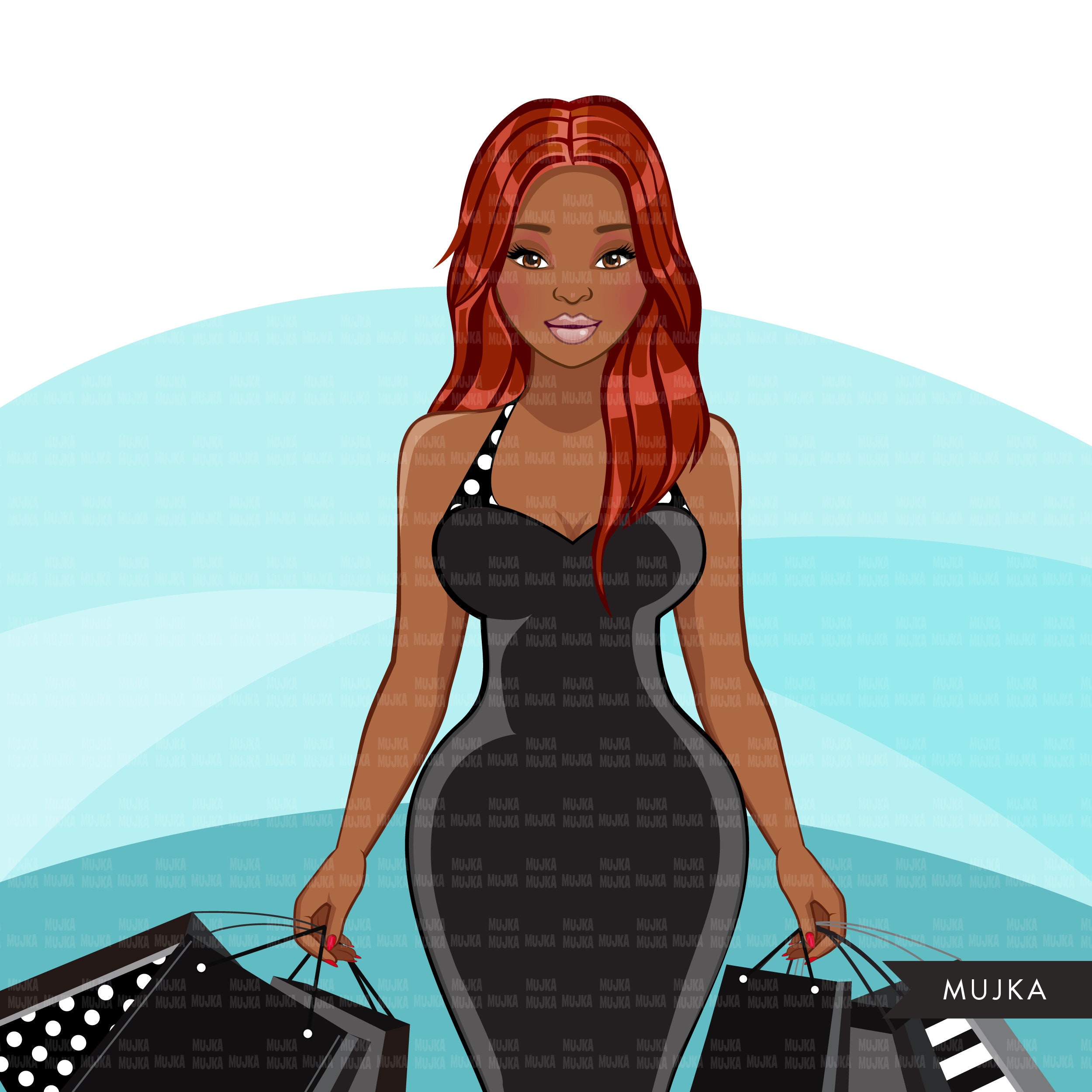 Fashion Clipart Black Woman Shopping Afro Woman Long Hair - Etsy