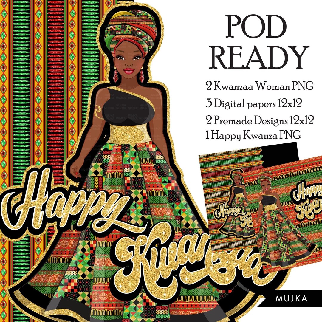 Kwanzaa Png, Black Woman Png, Kwanzaa Digital Papers, Silhouette Woman ...