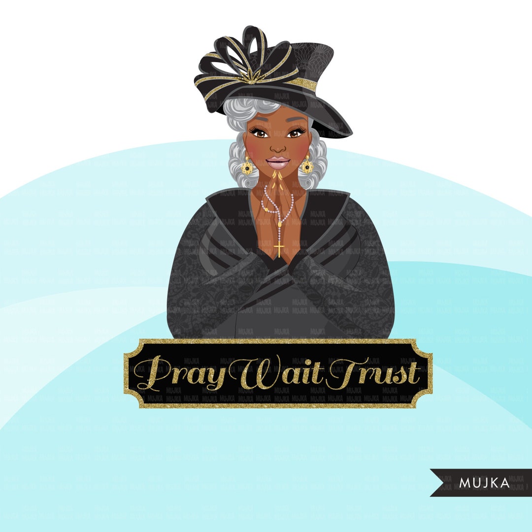 Church Ladies Clipart, Praying Sisters Sublimation Designs, Black Curvy ...