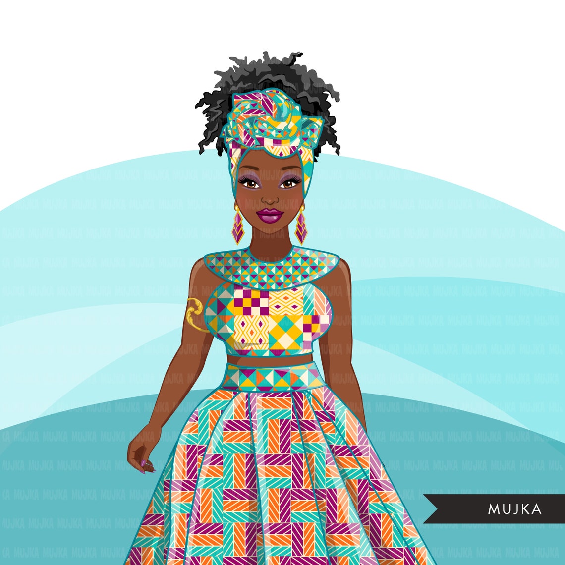 African Woman Png, Geometric African Dress, Head Wrap, Black Woman ...
