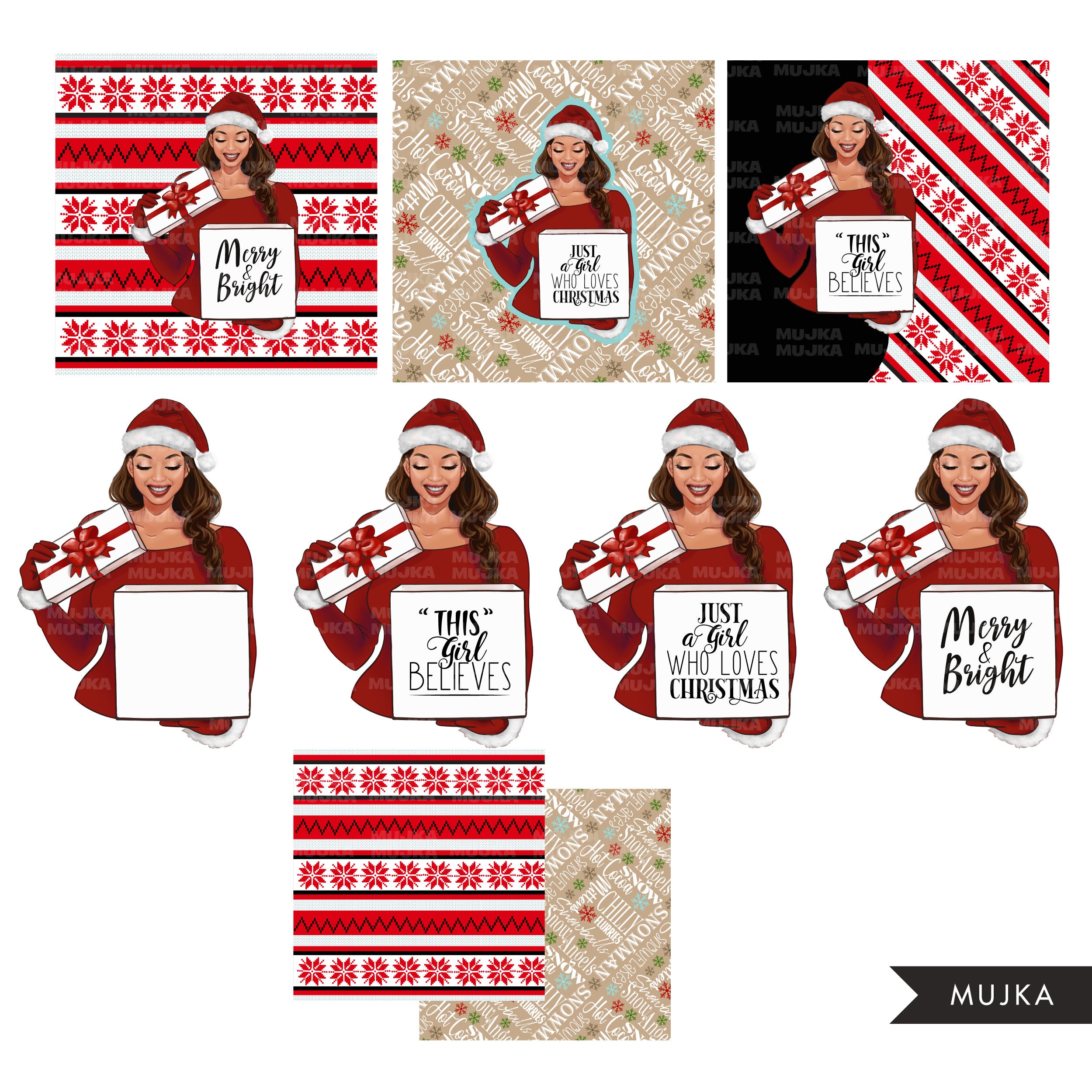 Christmas Clipart Fashion Clipart Santa Girl Clipart Women | Etsy