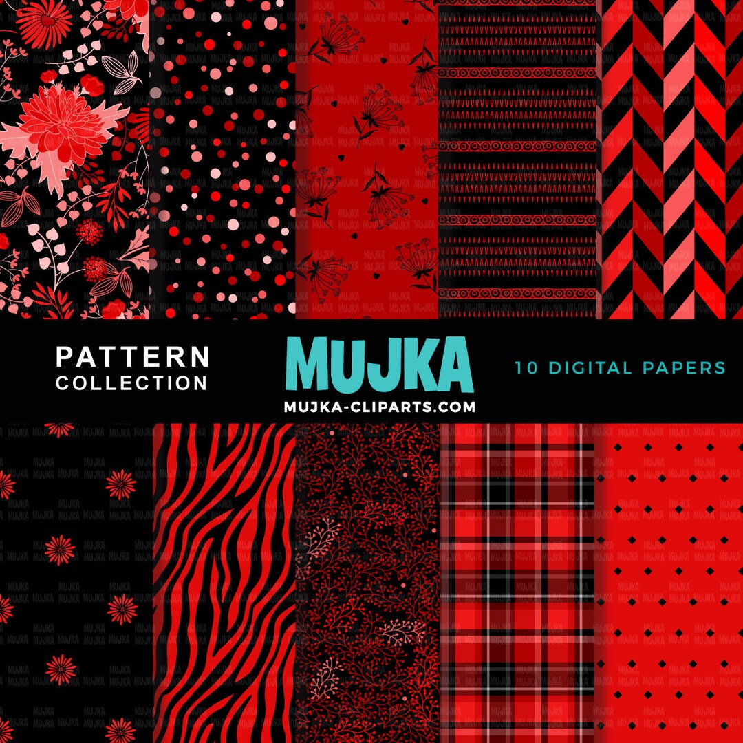 Red & Black Sorority Digital Papers, Red Seamless Patterns, Sublimation ...