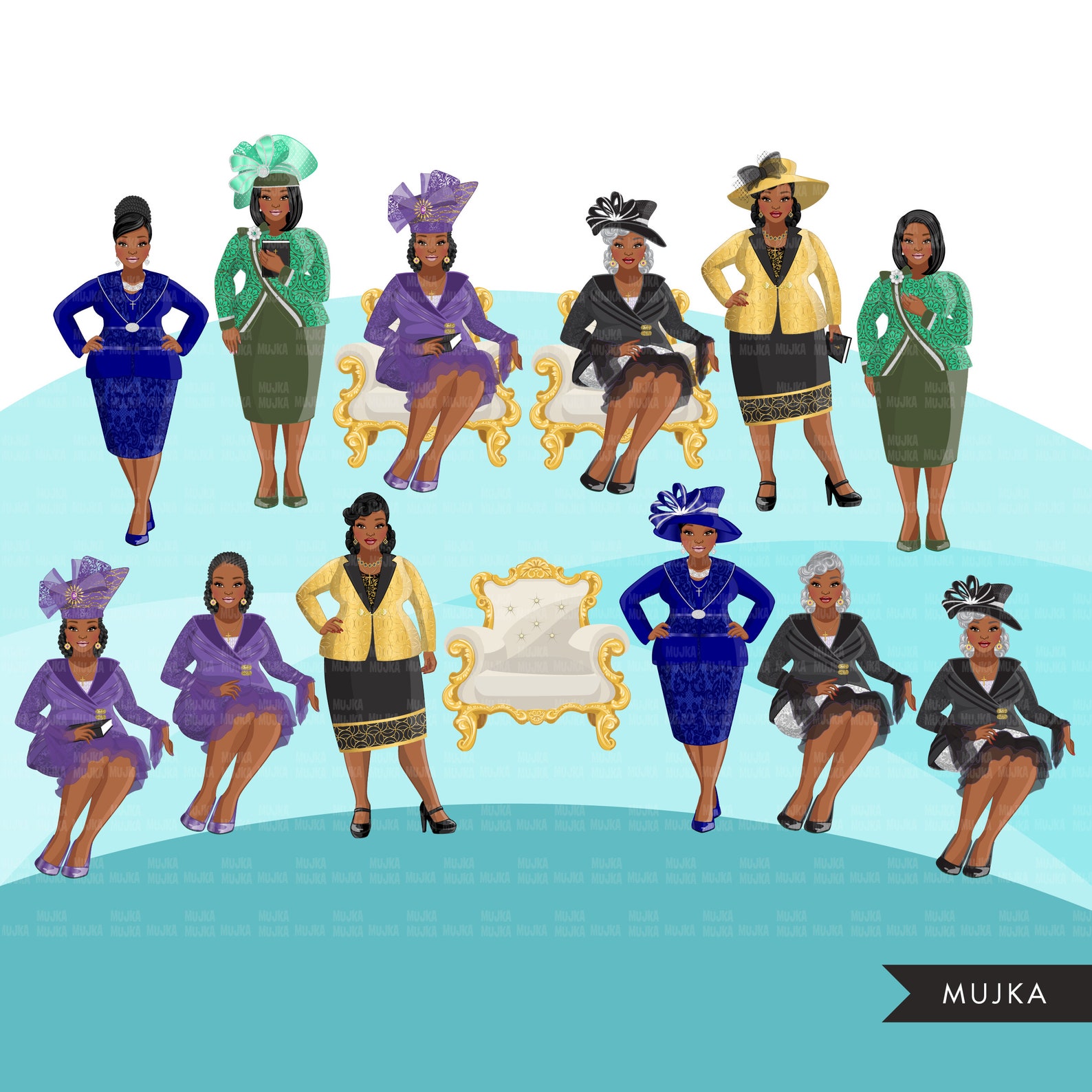 Fashion Clipart, Church Ladies, Curvy Black Woman Graphics, Religious ...
