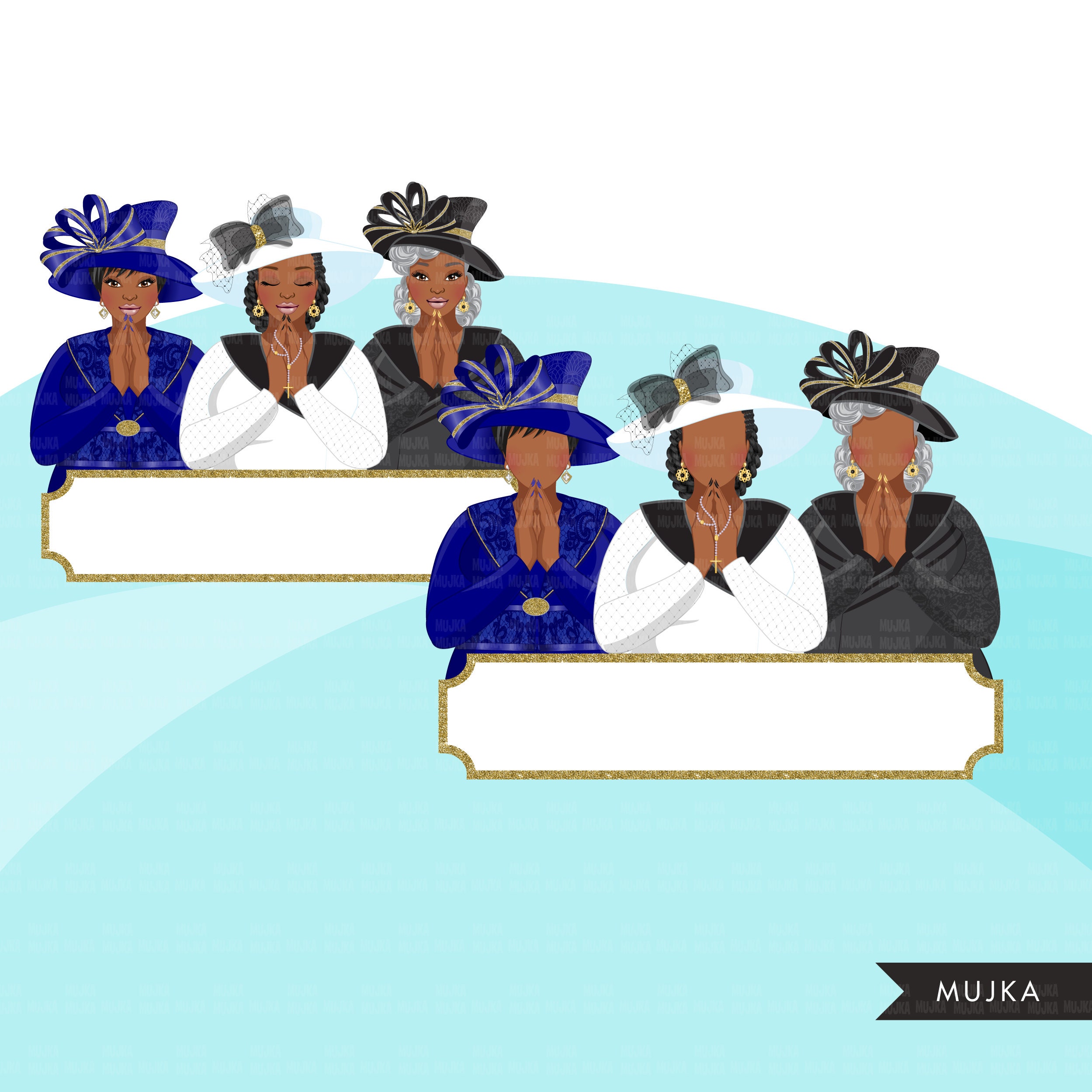 Church ladies clipart 3 praying sisters sublimation designs | Etsy