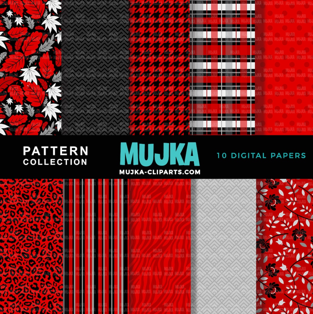 Red & Black Sorority Digital Papers, Red Seamless Patterns, Sublimation ...
