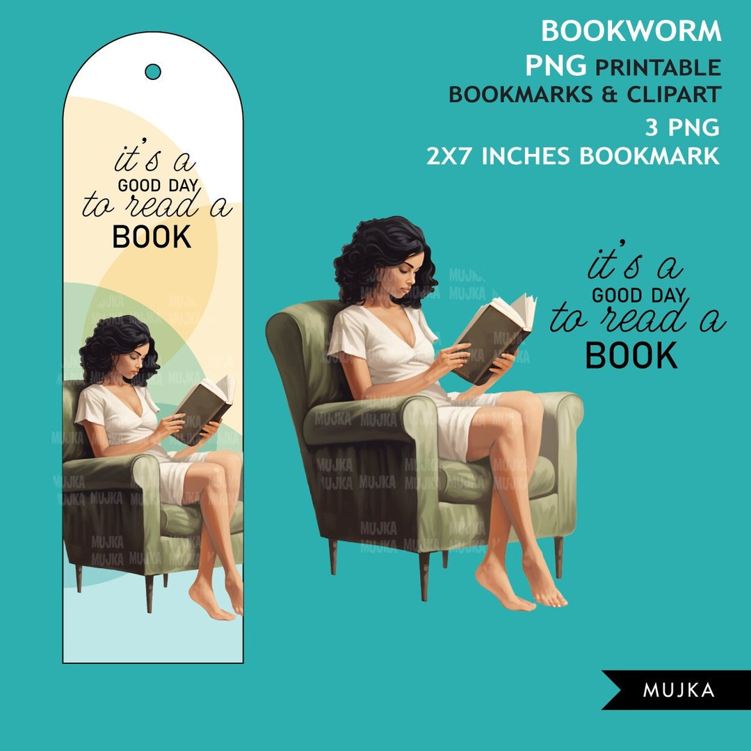 Bookworm Png Printable Bookmarks Brunette Woman Reading Png - Etsy