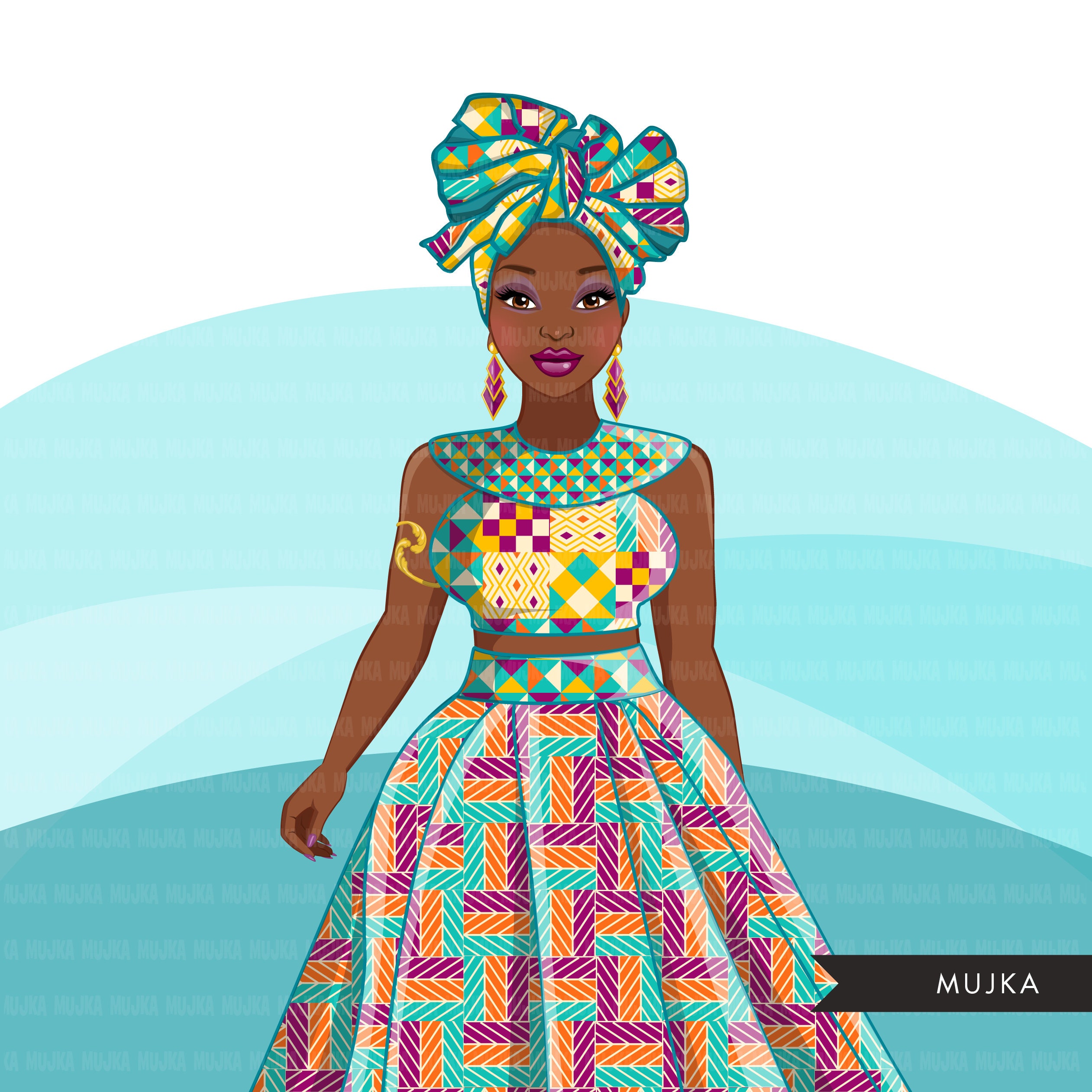 African Woman Png, Geometric African Dress, Head Wrap, Black Woman ...