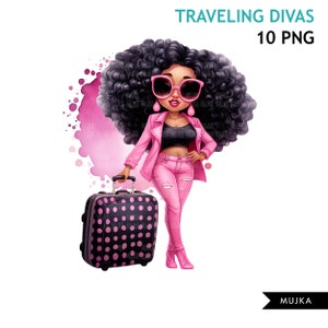 Travel Clipart, Traveling Black Woman Png, Pink Polka Dot, Diva Png, Vacation Bundle ...
