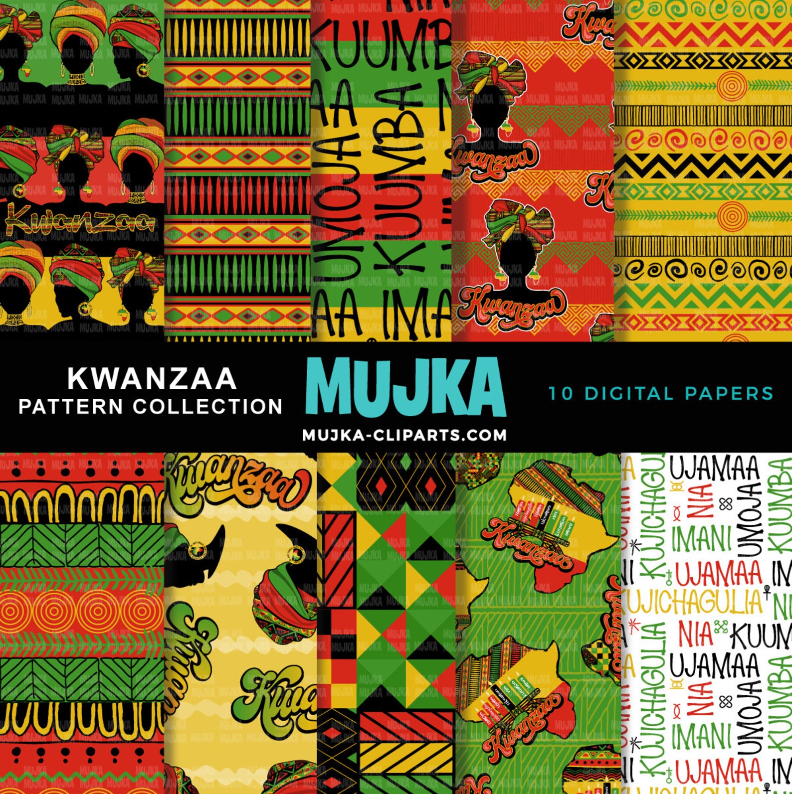 Kwanzaa Digital Papers, Juneteenth Backgrounds, Black History Patterns ...