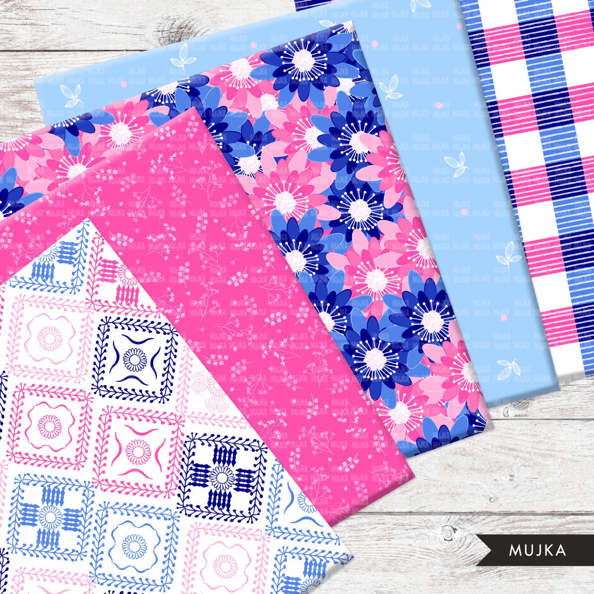 Pink & Blue Sorority Digital Papers Summer Seamless Patterns - Etsy