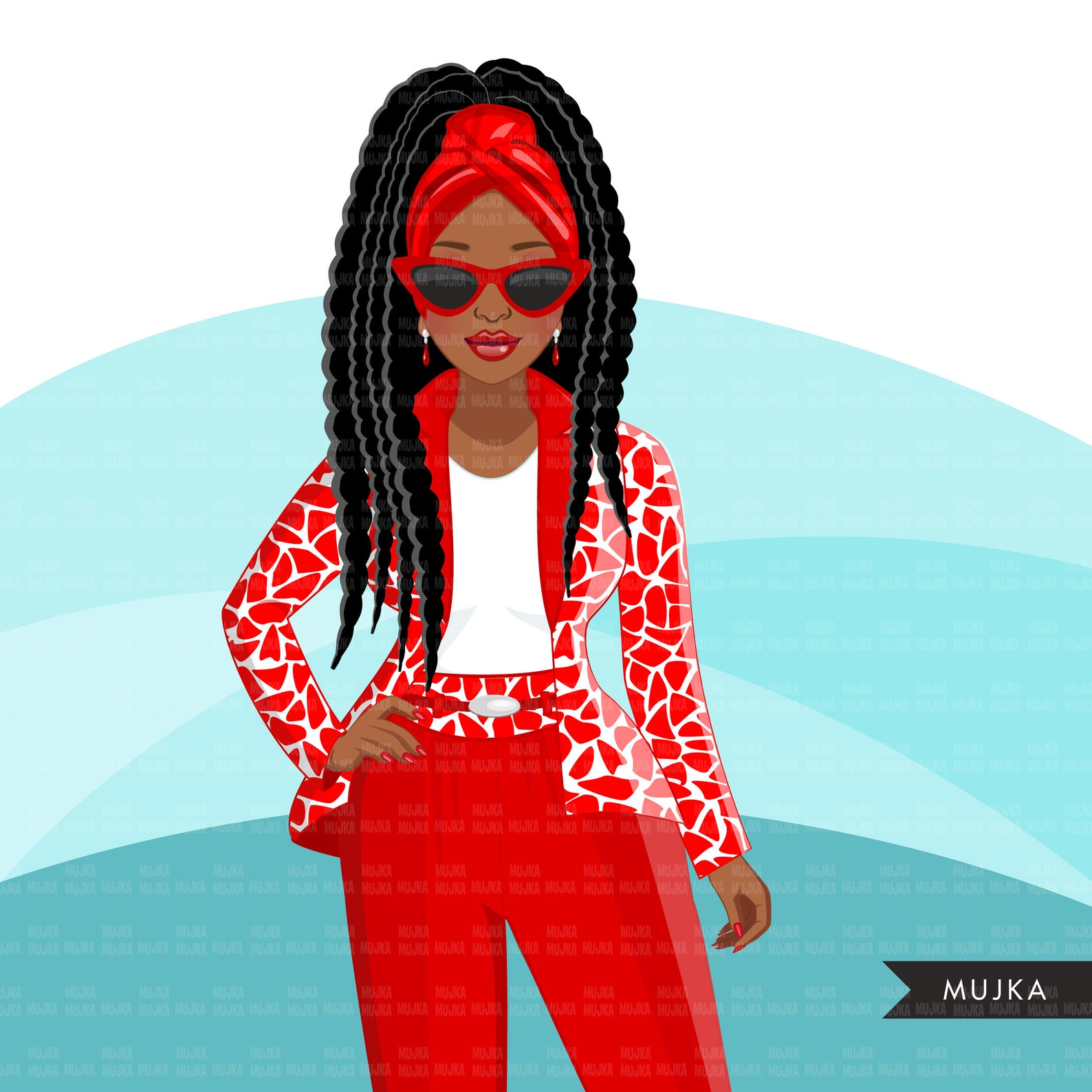 Fashion Clipart Black Woman White and Red Dress Sisters - Etsy