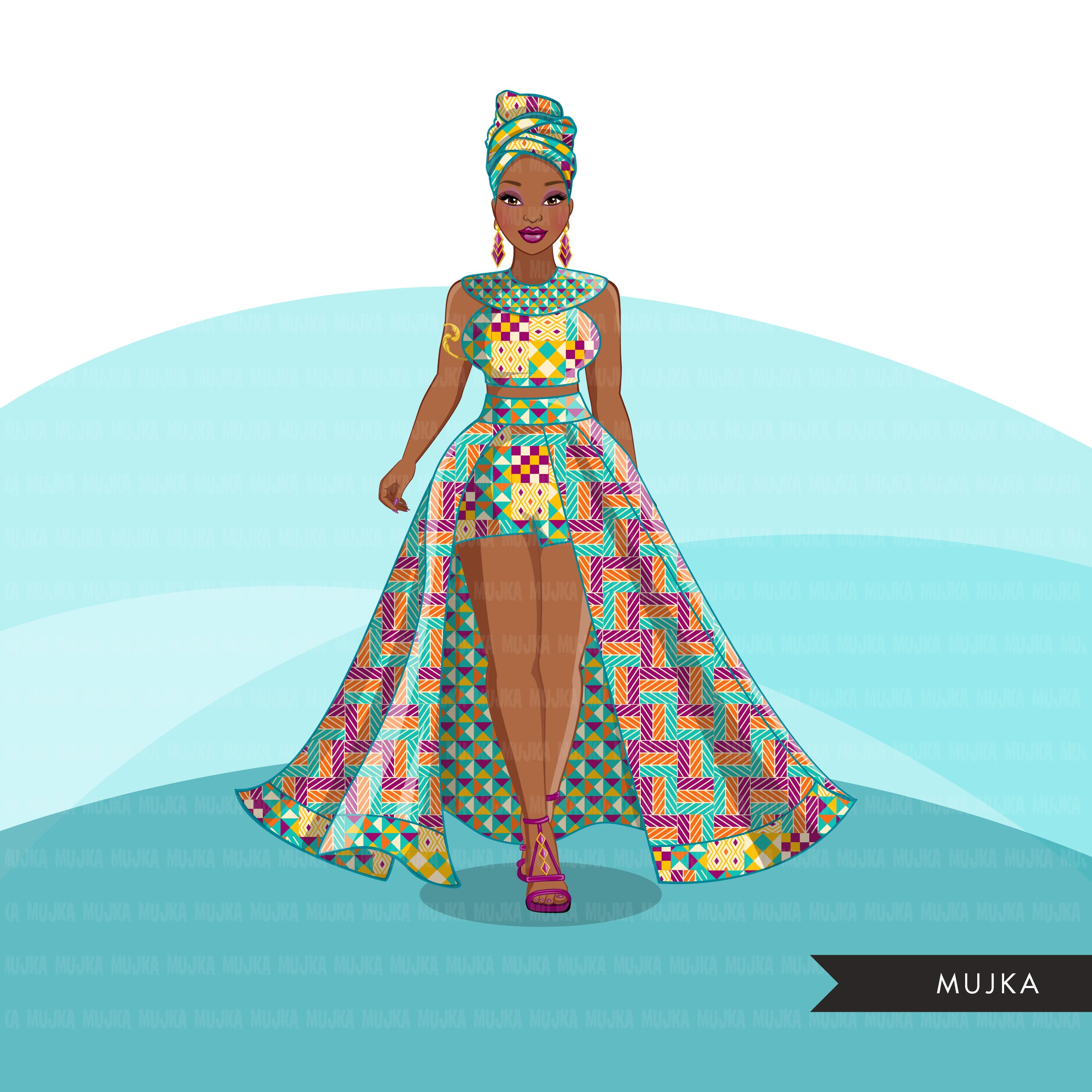African Woman Png, Geometric African Dress, Head Wrap, Black Woman ...