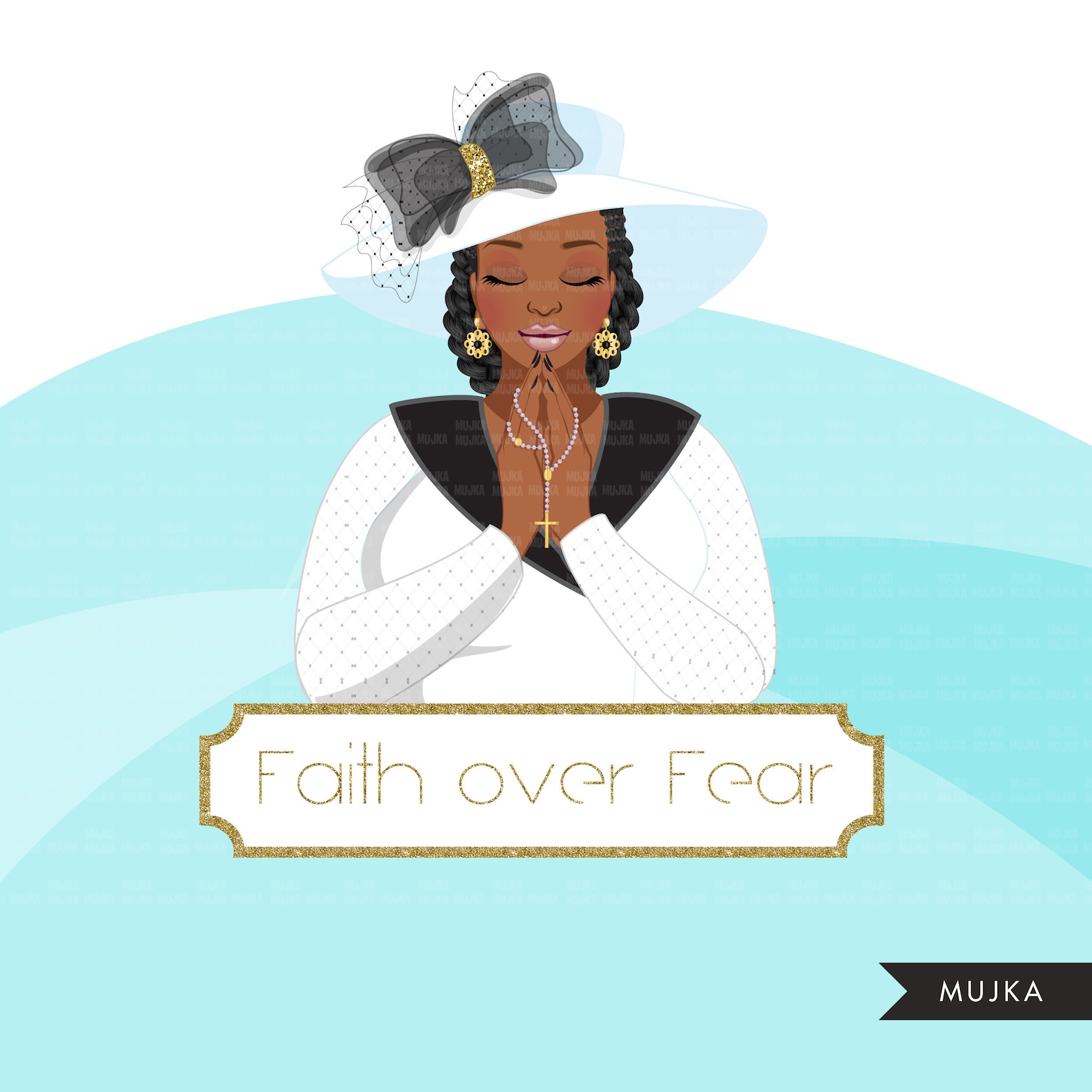 Church Ladies Clipart, Praying Sisters Sublimation Designs, Black Curvy ...