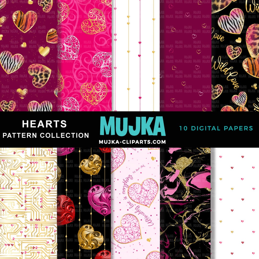 Valentines Day Digital Papers, Heart Digital Papers, Valentine Seamless ...