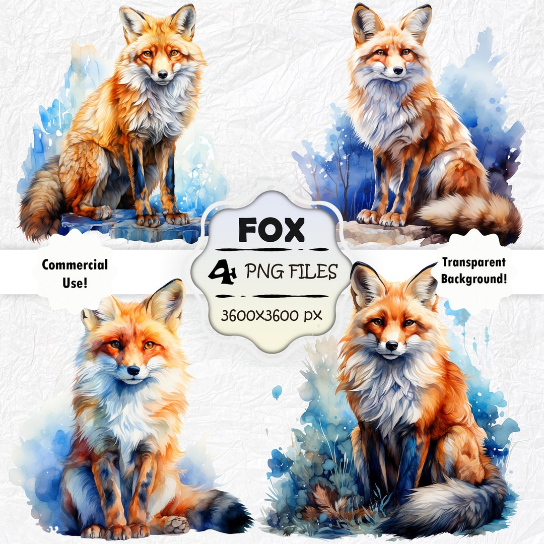 Watercolor Fox Clipart Bundle, Red Fox Clip Art, Watercolor Fox PNG Set ...
