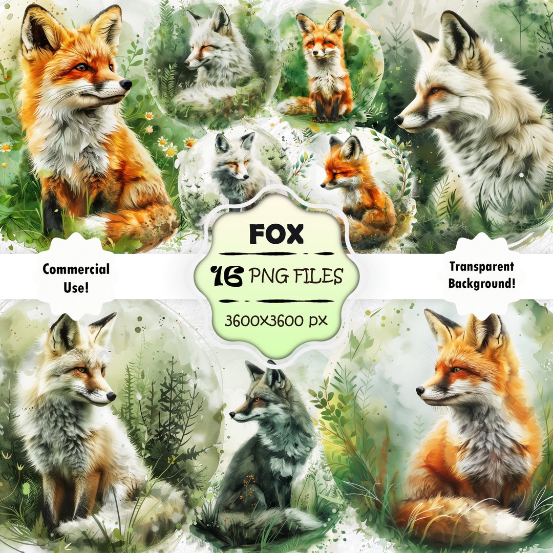 Watercolor Fox Clipart Bundle, Spring Foxes PNG Set, Spring Fox ...