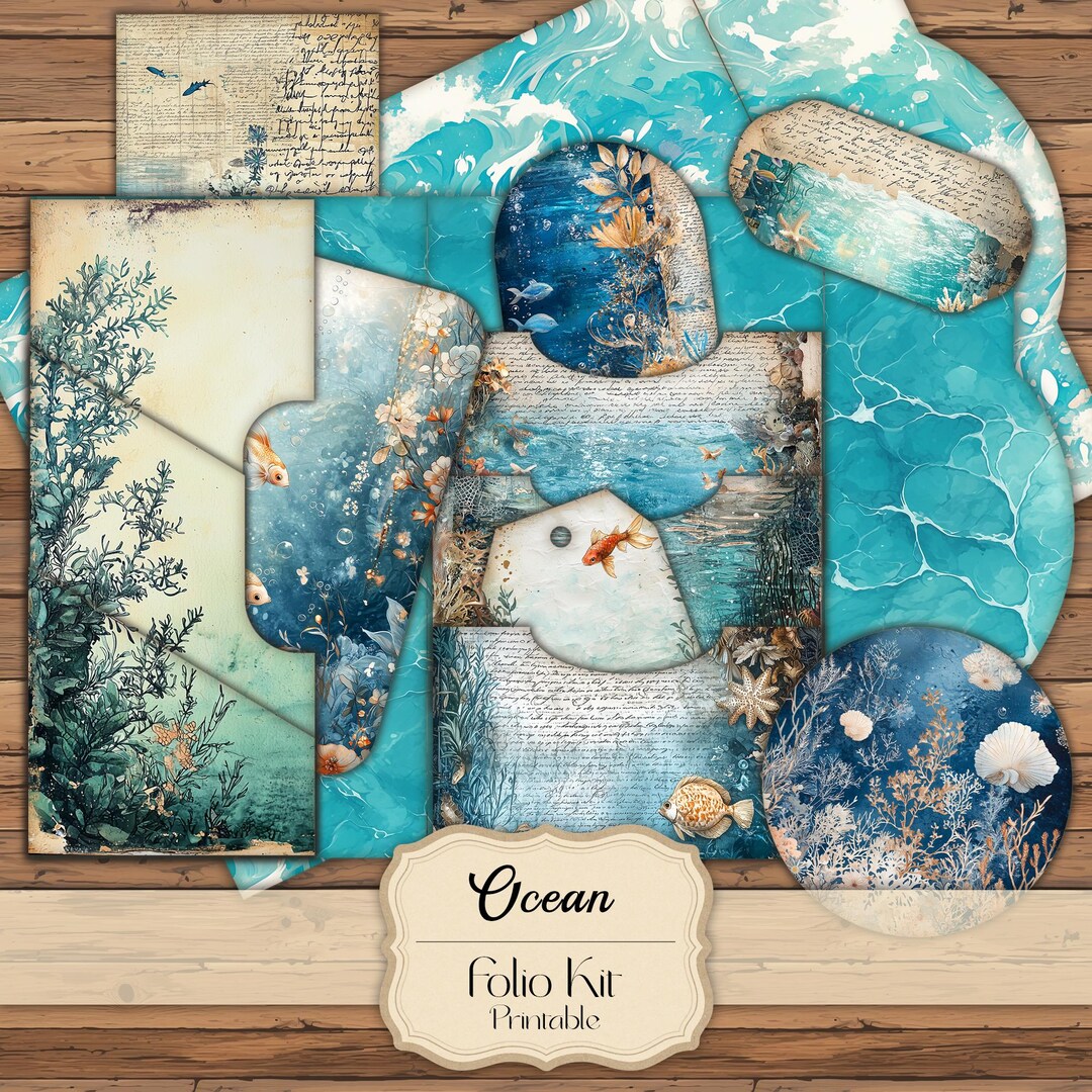 Ocean Junk Journal Folio Under the Sea Junk Journal Kit Shabby Chic ...