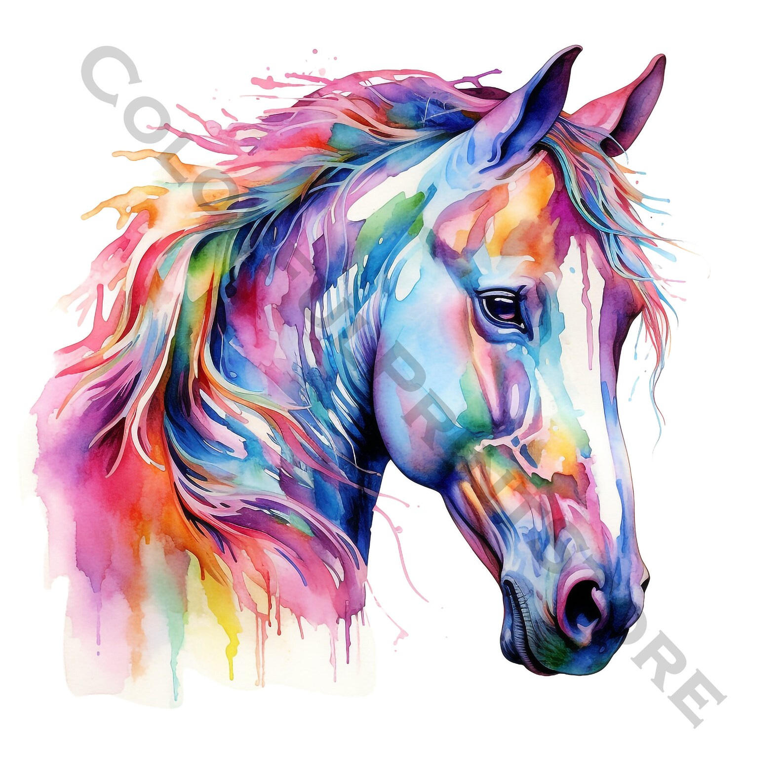 Watercolor Rainbow Horse Clipart Horses Print 16 High Quality - Etsy ...
