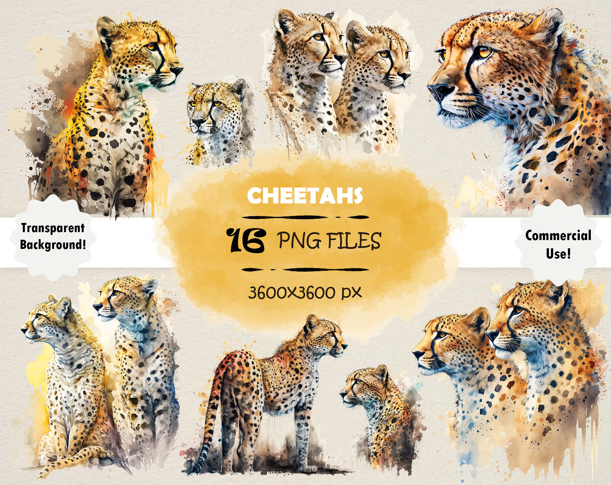 Watercolor Cheetah Clipart Bundle Cheetah Print Watercolor - Etsy