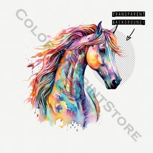 Watercolor Rainbow Horse Clipart Horses Print Rainbow Horse PNG Digital ...