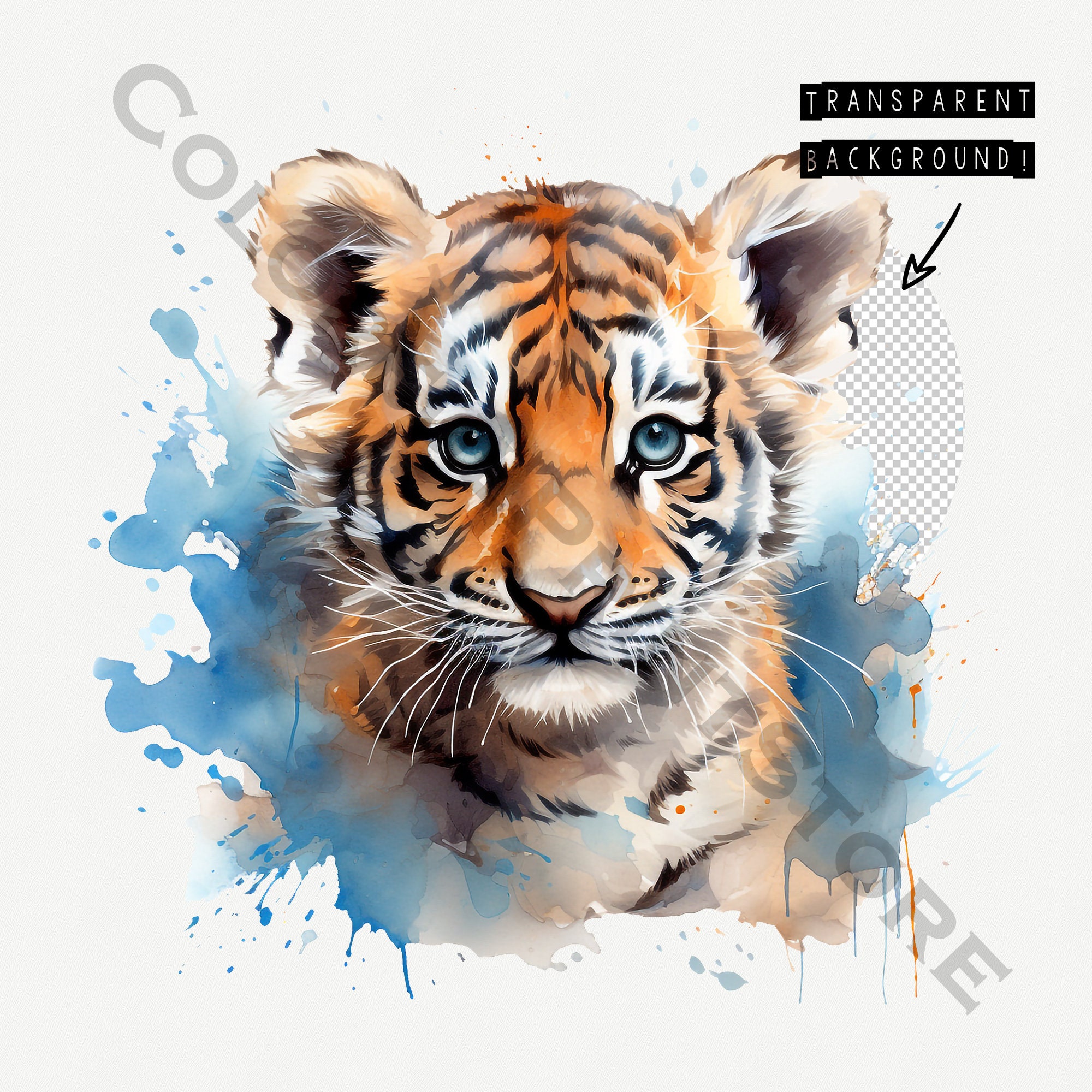 Watercolor Tiger Cub Clipart Set, Baby Tiger Printable Art, Watercolour ...