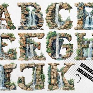 Watercolor Waterfall Alphabet Clipart PNG Waterfall Letters PNG Set ...