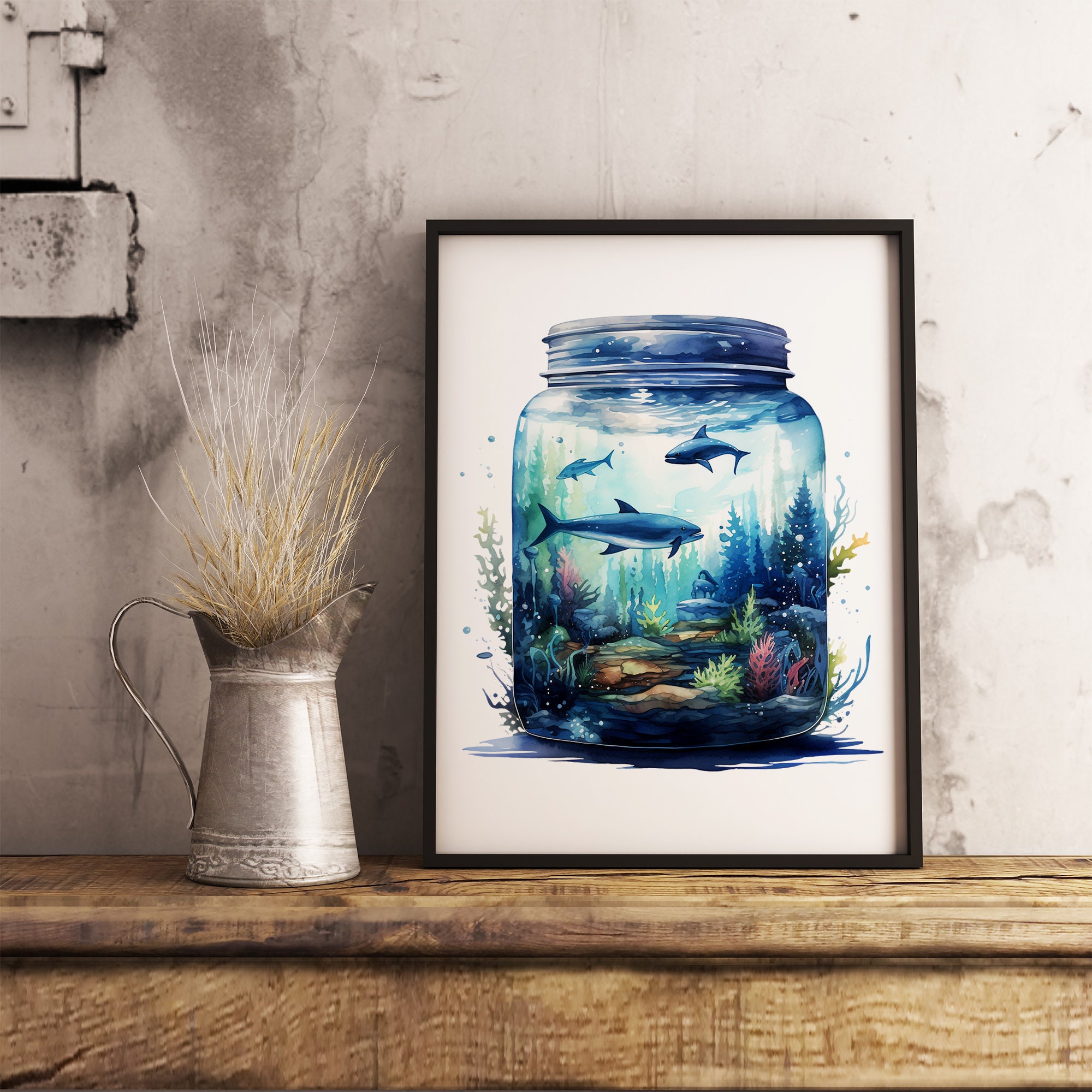 Watercolor Ocean Jar Clip Art Underwater Jar PNG Sea Jar PNG Ocean ...