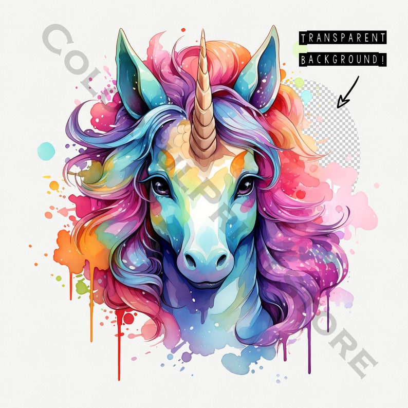 Watercolor Unicorn PNG Rainbow Unicorn Clipart Set Colorful - Etsy
