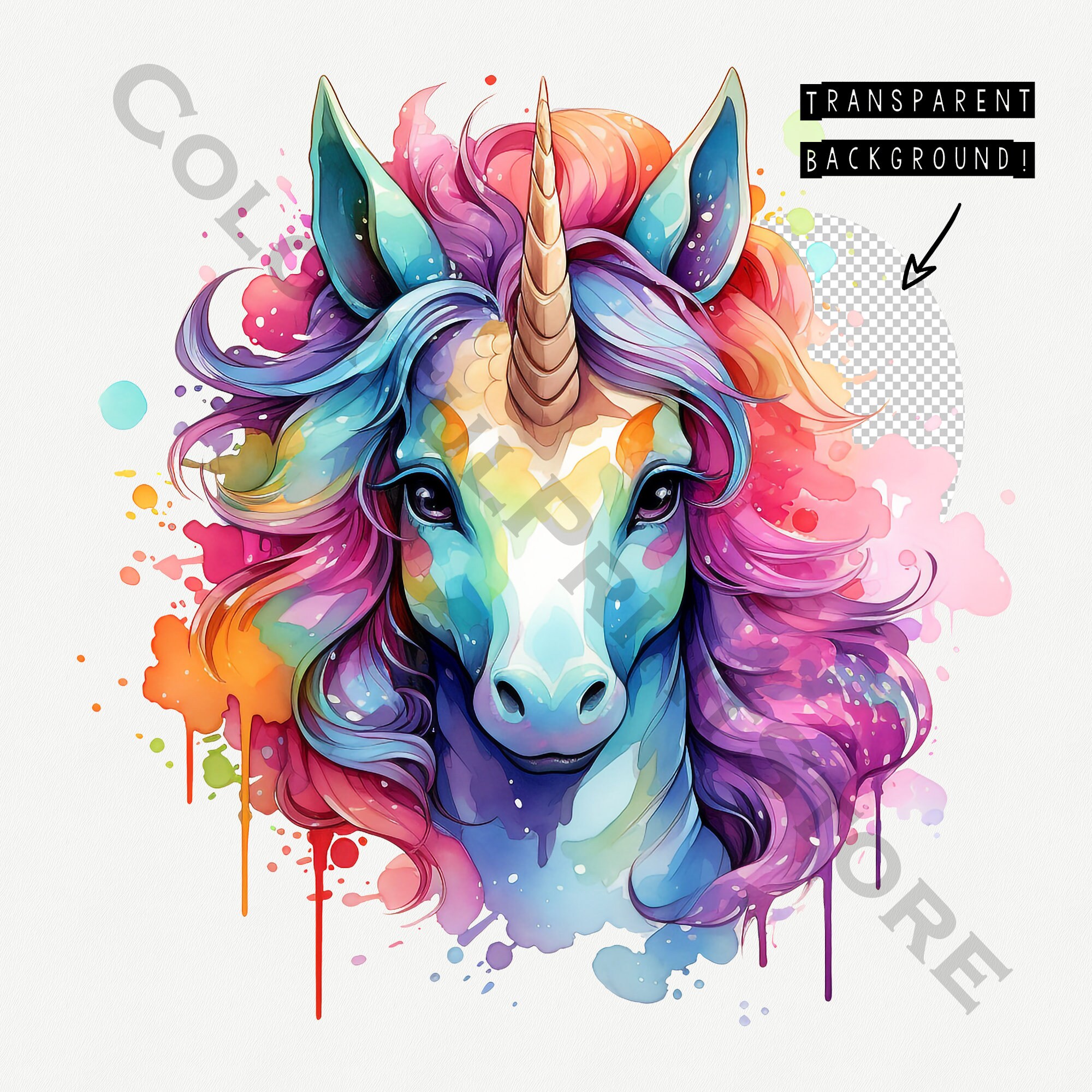 Watercolor Unicorn PNG Rainbow Unicorn Clipart Set Colorful - Etsy