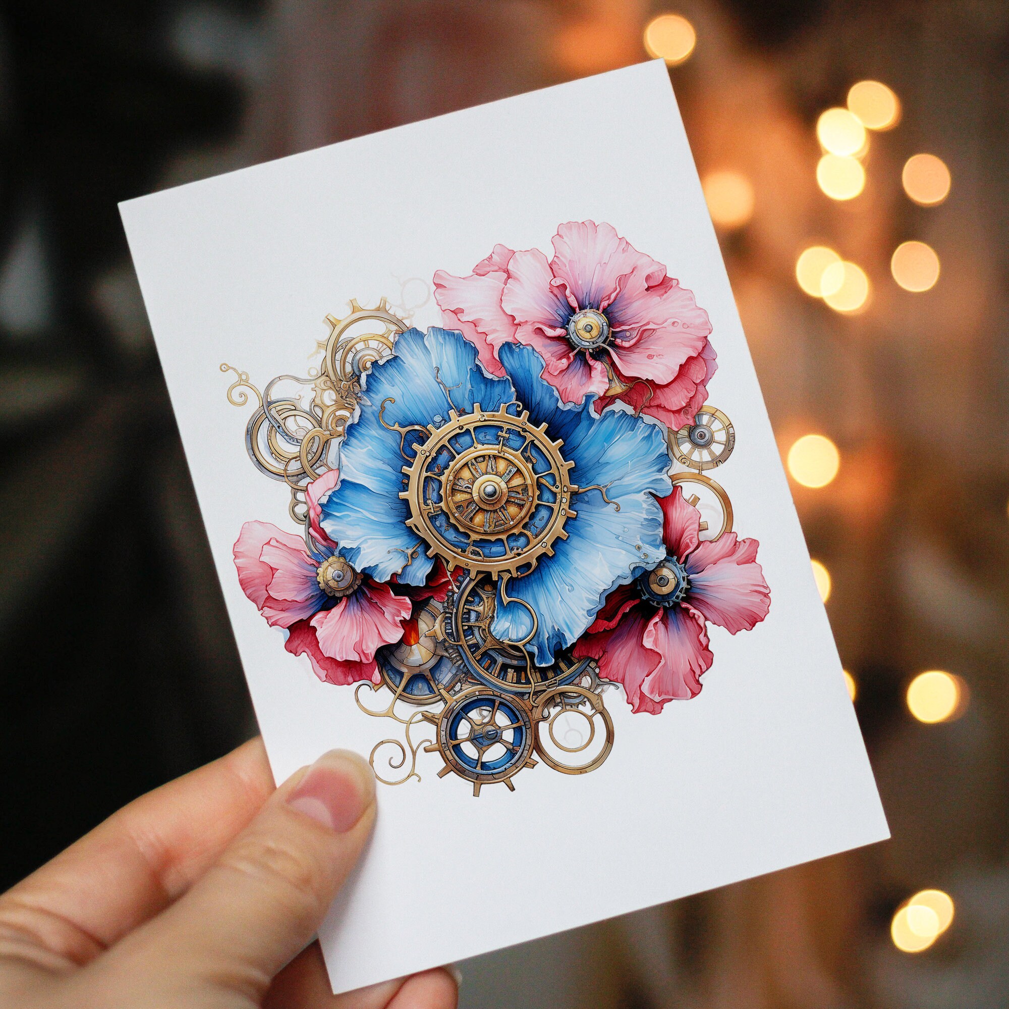 Watercolor Steampunk Flowers Clipart Bundle Mechanical Flowers PNG ...