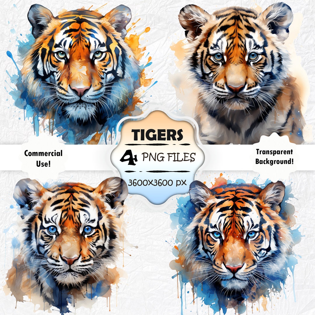 Watercolor Tiger PNG Bundle, Aquarell Tiger Clipart Set, Watercolour ...