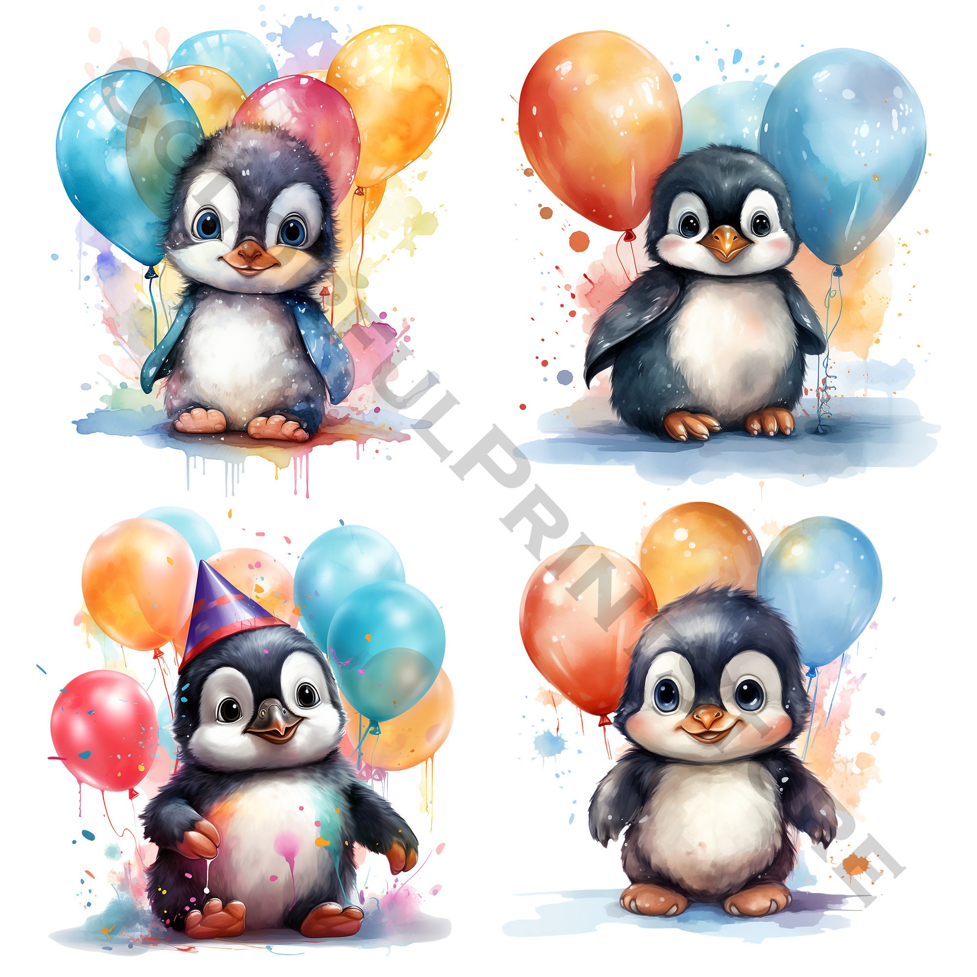 Watercolor Baby Penguin Clipart Bundle Cute Penguin Birthday - Etsy