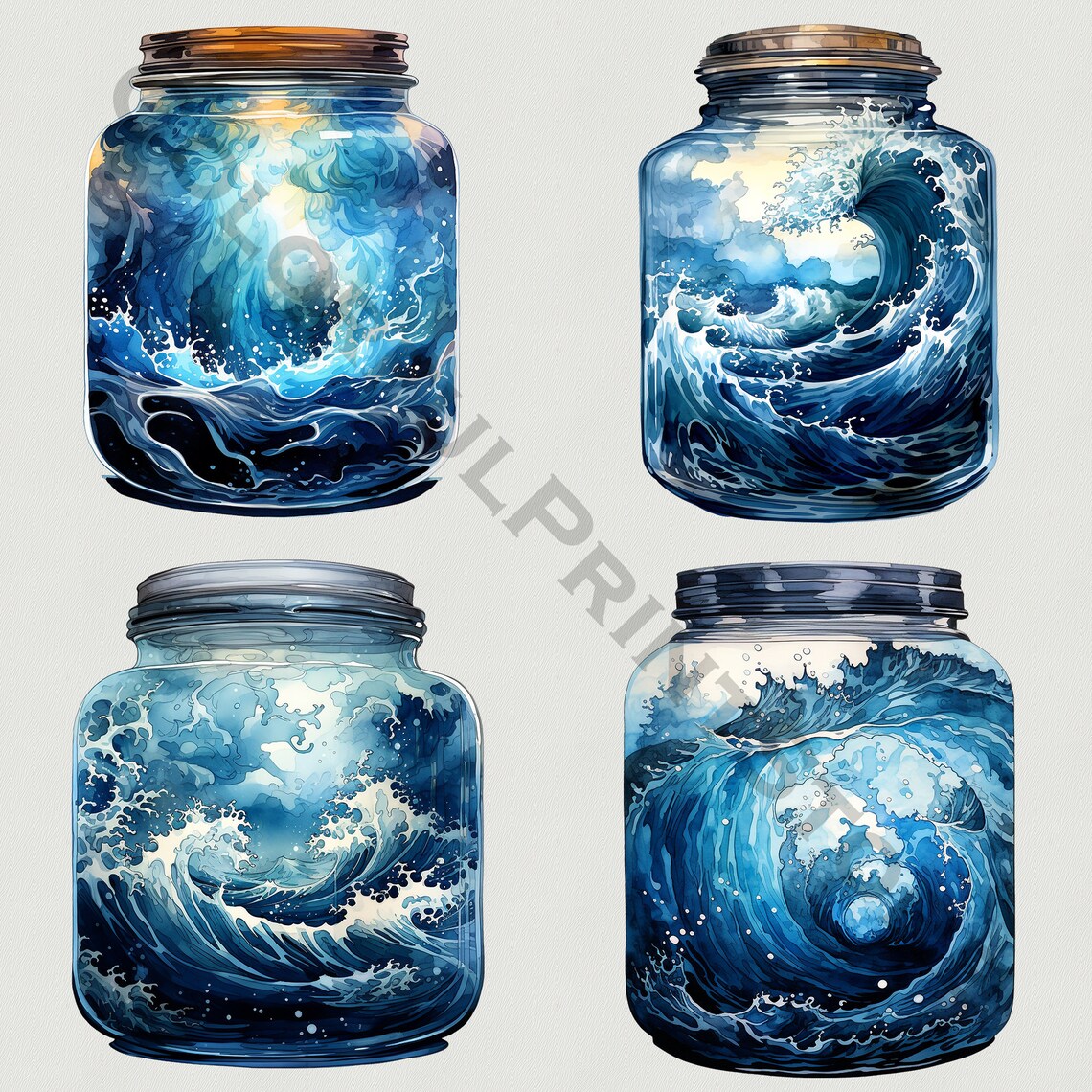 Watercolor Storm Clip Art Storm Jar PNG Storm in a Bottle PNG Stormy ...