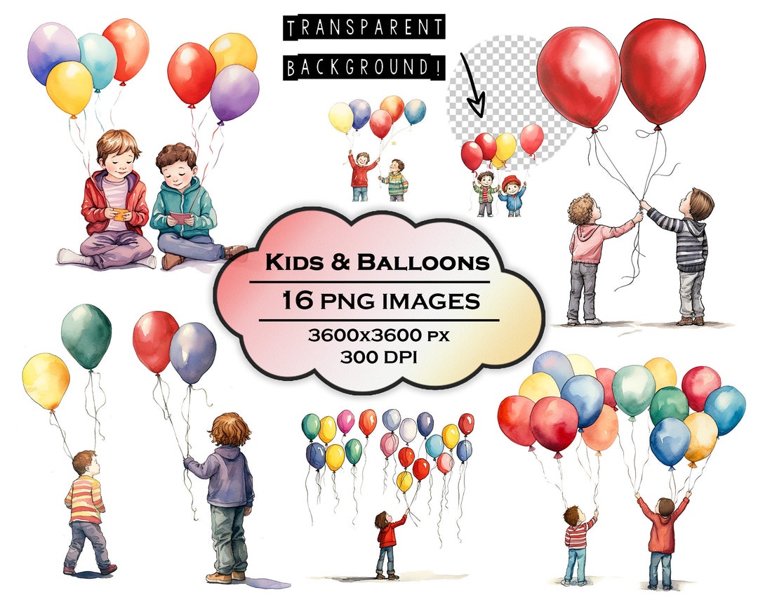 Watercolor Balloons Children Book Illustration Cartoon Kids PNG School ...